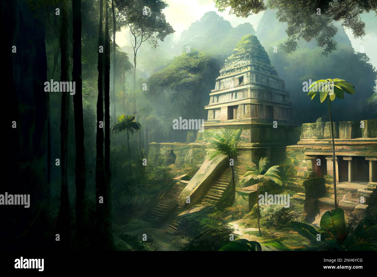 Die Maya-Zivilisation hat Illustrationen erstellt, die antike Ruinen ...