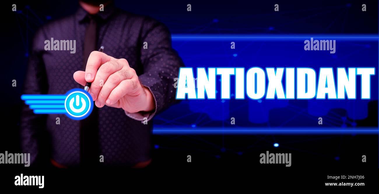 Inspiration zeigt Zeichen Antioxidans. Konzeptfoto eine Substanz, die ...