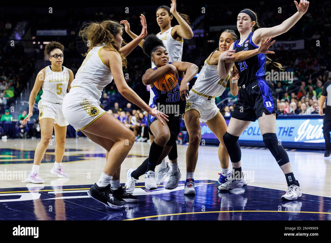 February 05, 2023: Duke guard Shayeann Day-Wilson (30) drives down the lane as Notre Dame ...