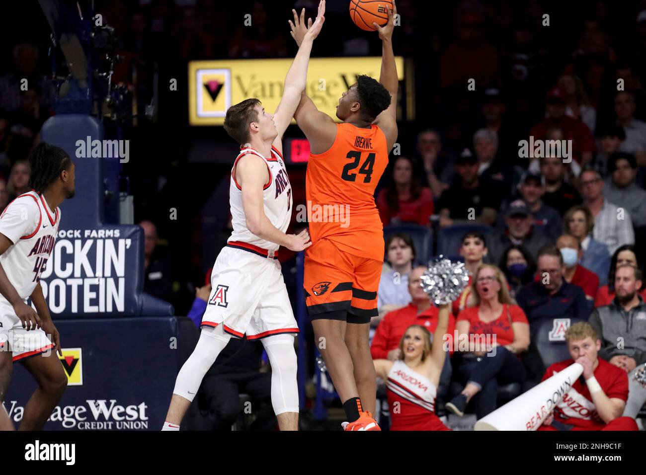 TUCSON, AZ - February 04: Oregon State Beavers center KC Ibekwe #24 shoots the ball over Arizona ...