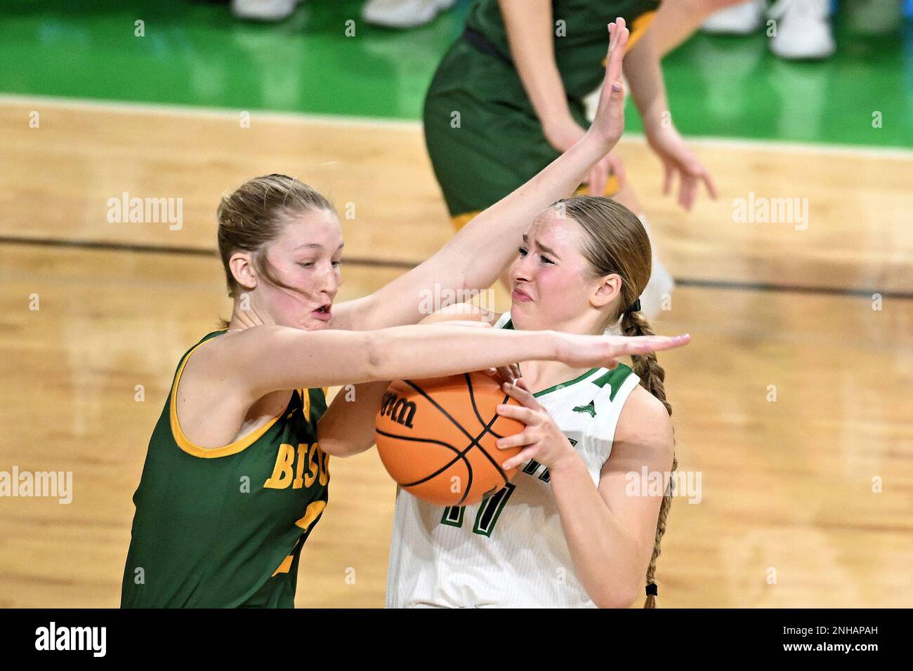 North Dakota Fighting Hawks guard Kacie Borowicz (11) is fouled during a NCAA women's basketball ...