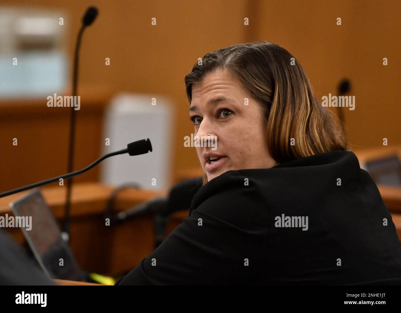 Mackenzie Renner, one of Mark Jensen's attorneys, questions Edward Klug ...