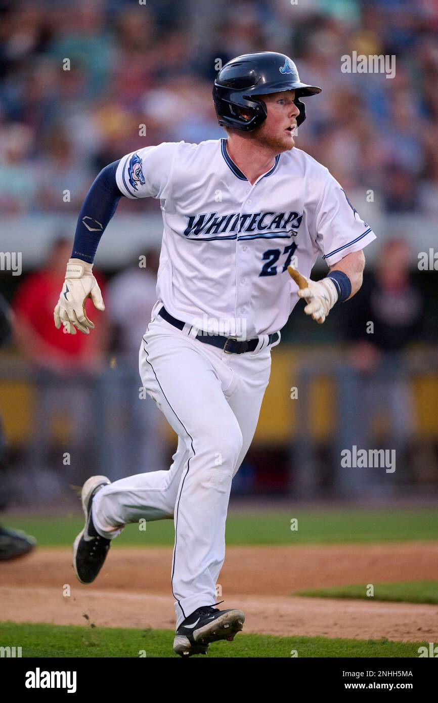 West Michigan Whitecaps Justice Bigbie (27) rounds first after hitting ...
