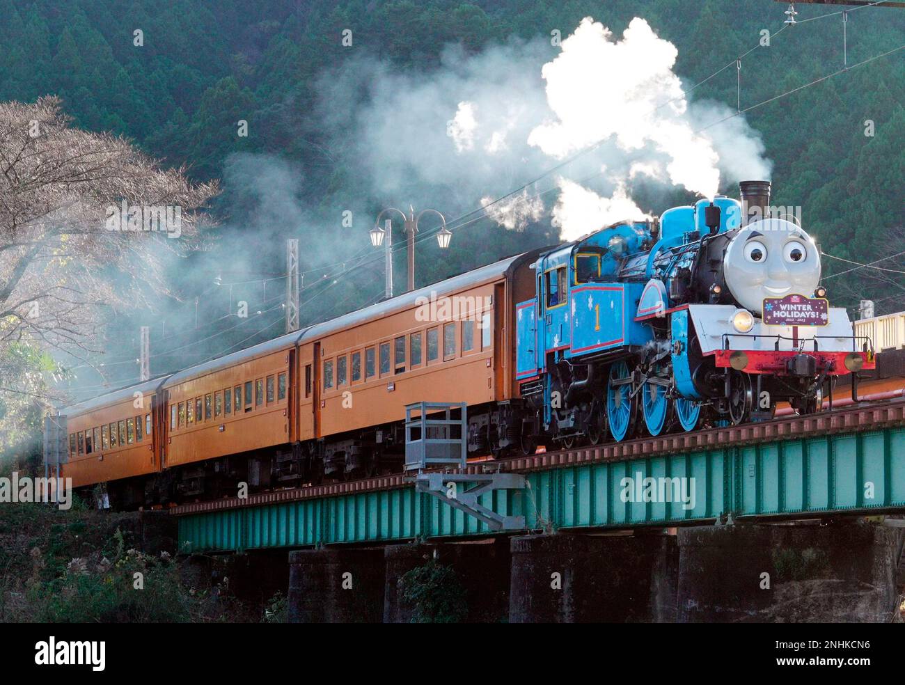 Thomas the Tank Engine is launched by Oigawa Railway Co. runs on the ...