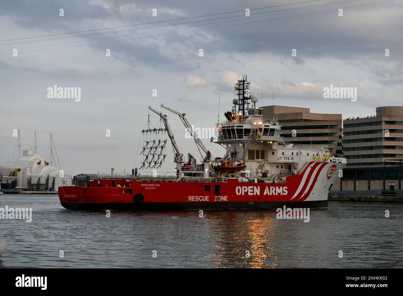 EP- 2022 photos selection: View of the Open Arms vessel, 'Open Arms Uno', on the Rambla de Mar ...