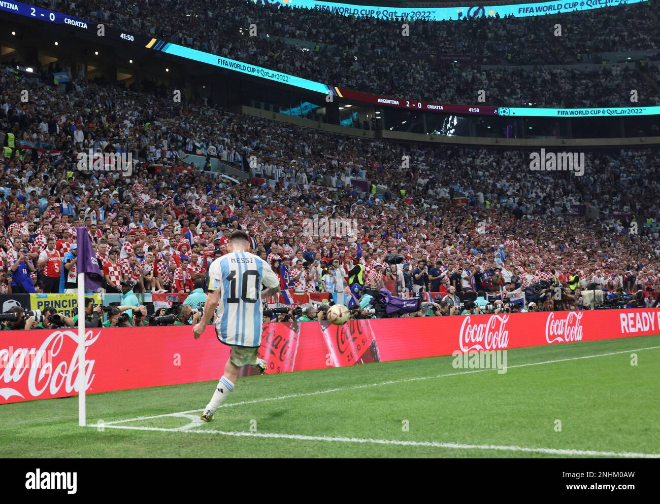 Argentina's Lionel MESSI kicks a cornerduring the FIFA World Cup semi ...