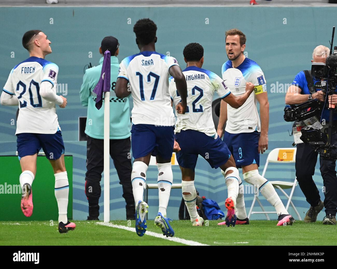 Harry KANE (9) of England reacts after scoring in the second half ...