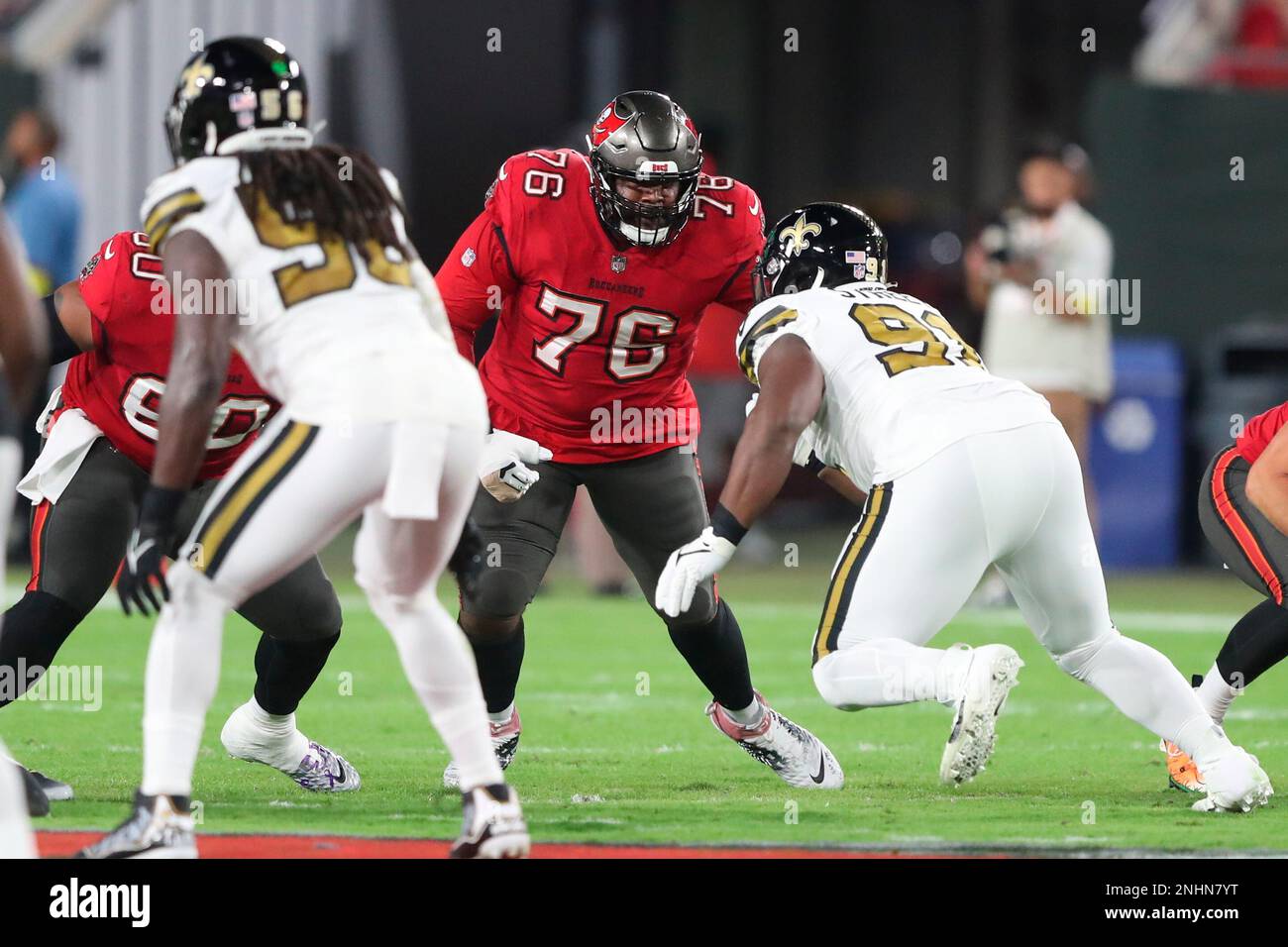TAMPA, FL - DECEMBER 05: Tampa Bay Buccaneers Offensive Tackle Donovan Smith (76) pass blocks ...