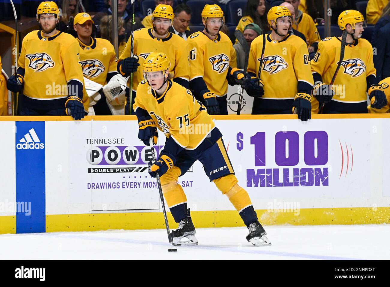 Nashville Predators center Juuso Parssinen (75) plays against the ...