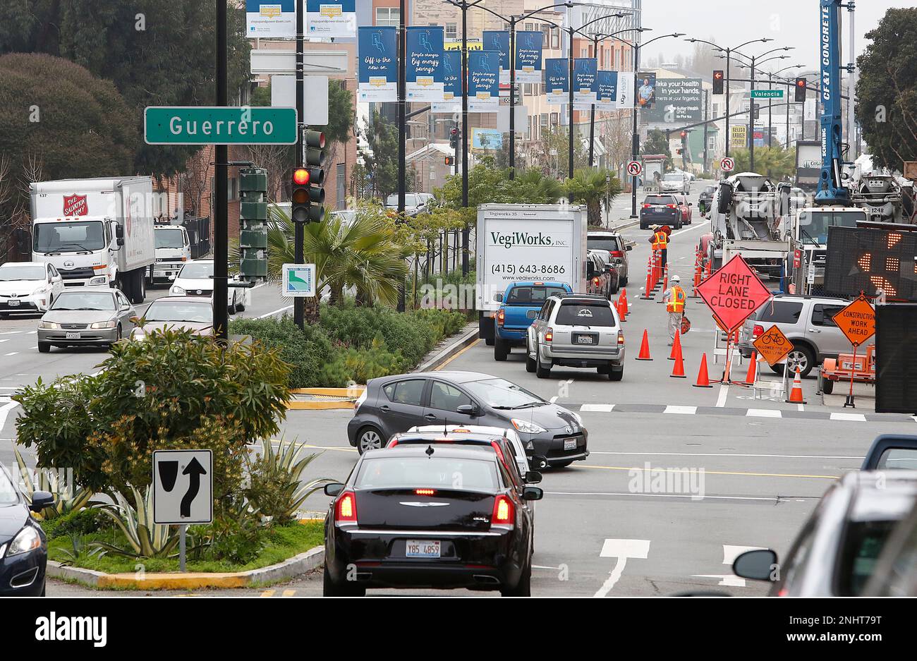 On Cesar Chavez Street at Guerrero Street are rain gardens in San ...