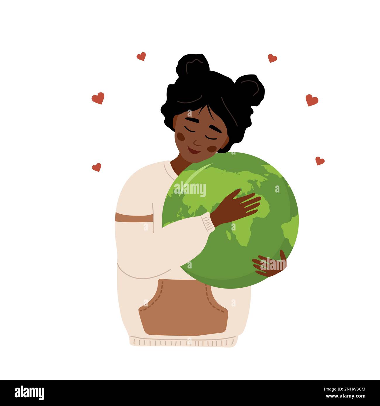 Mutter-Erde-Tag. Lächelndes afrikanisches Mädchen drückt Liebe zum ... Mutter-Erde-Tag. Lächelndes afrikanisches Mädchen drückt Liebe zum ...