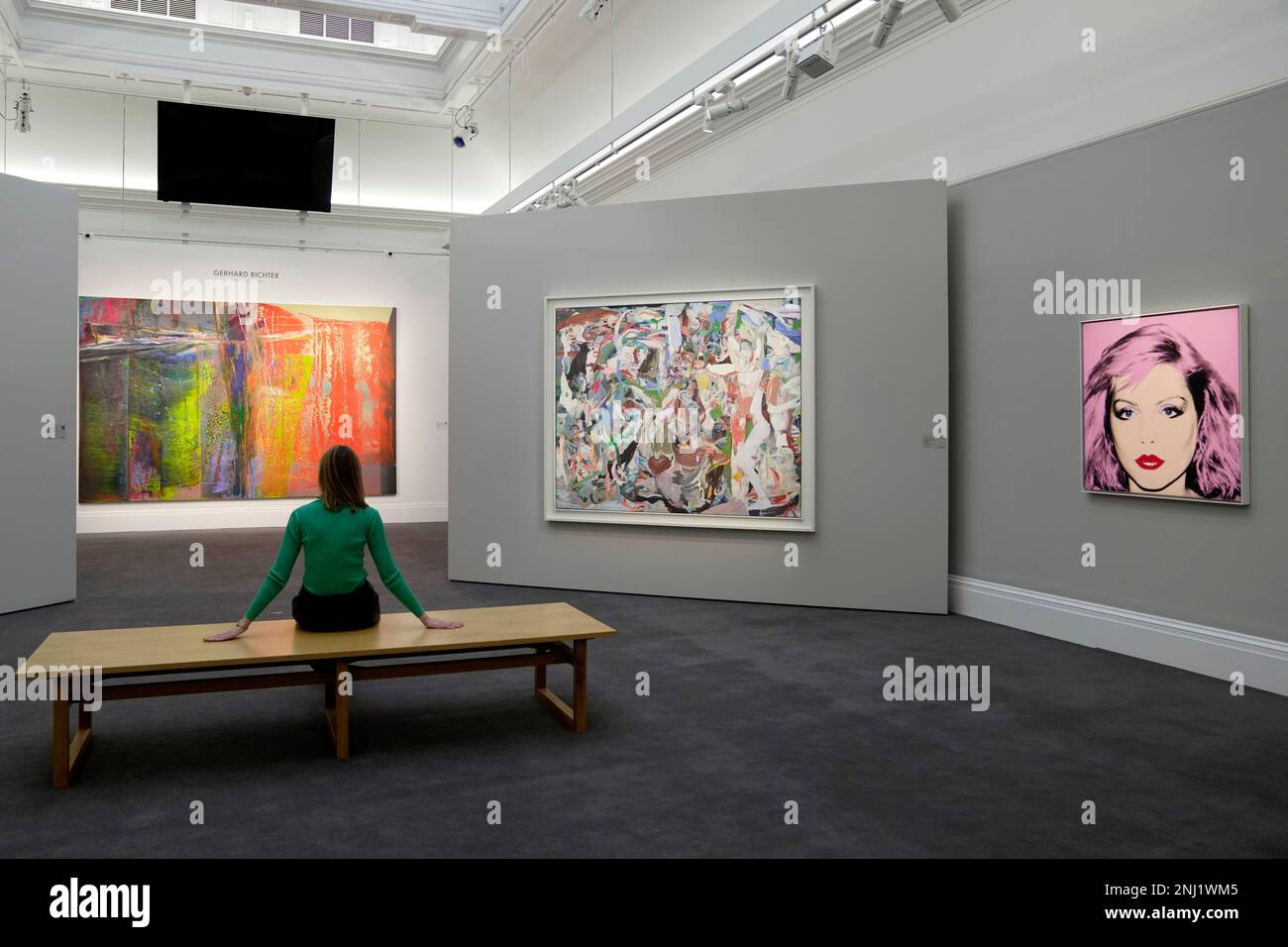 The paintings from right, " Debbie Harry" by American artist Andy Warhol in 1980, "The Nymphs ...