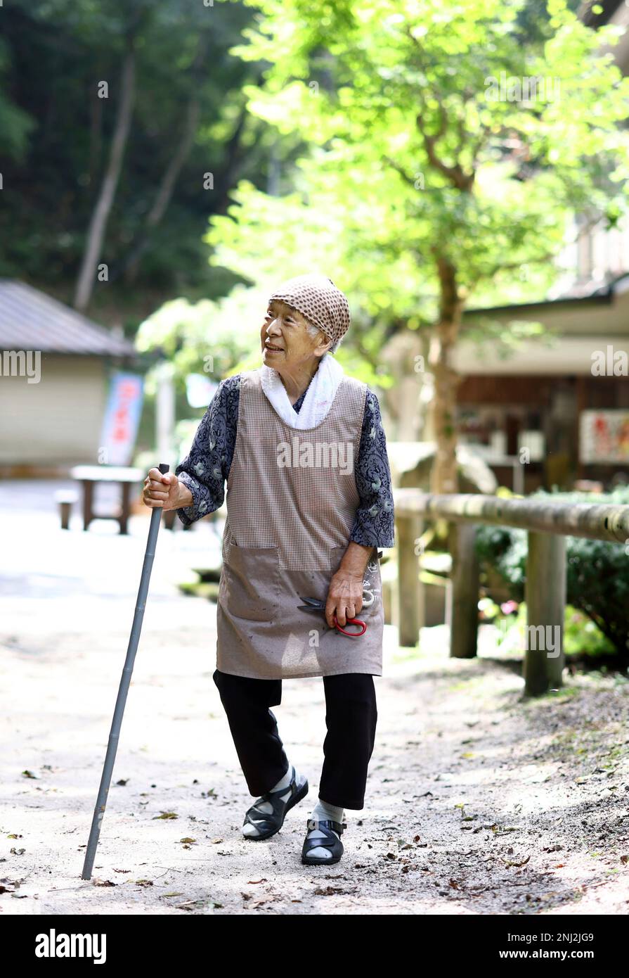 100-year-old Fumiko Yamada is pictured near a restaurant Shitaburuitei ...