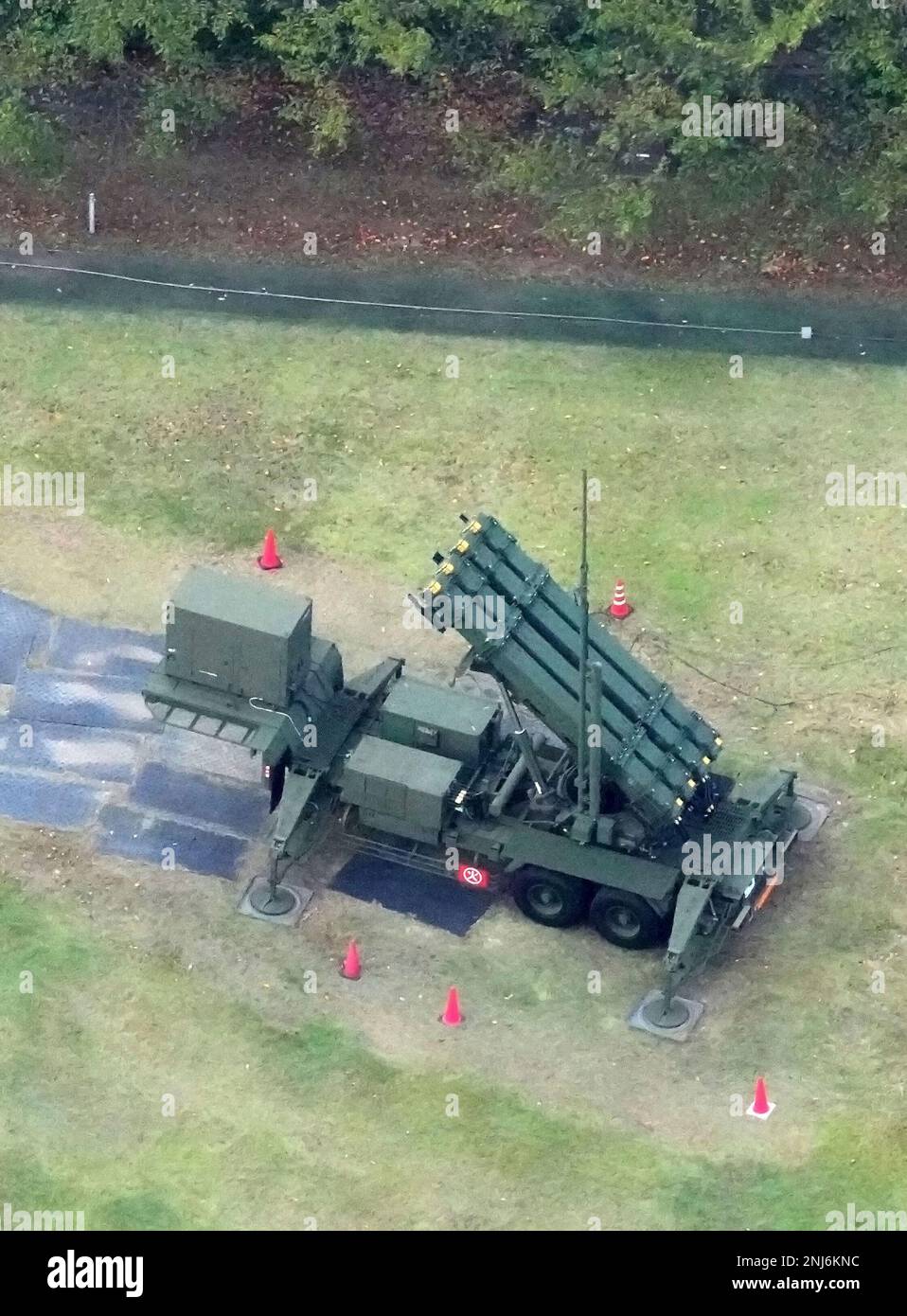 An aerial photo shows Japan Air Self-Defense Force (JASDF) deploying a ...