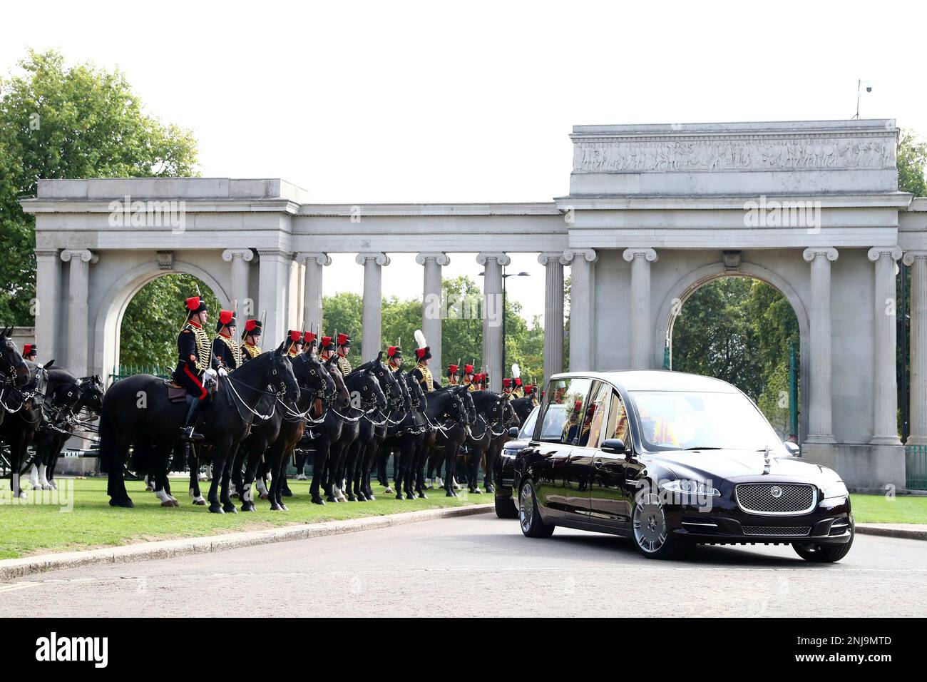 A mounted detachment of the Royal Artillery stand guard as the Royal ...