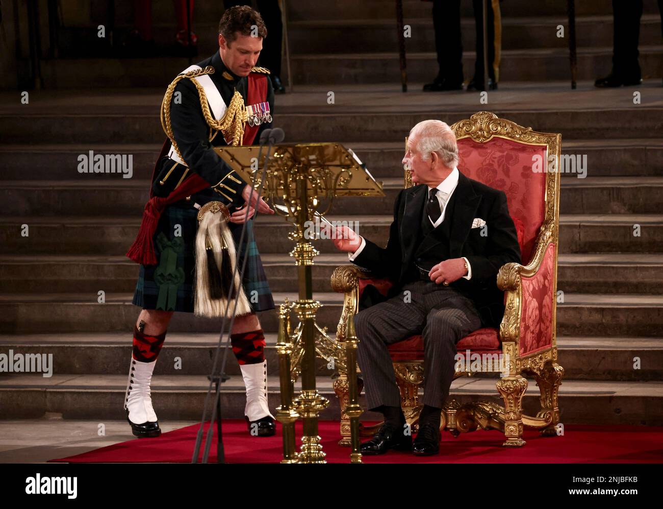 Britain's King Charles III sits at Westminster Hall, where both Houses ...