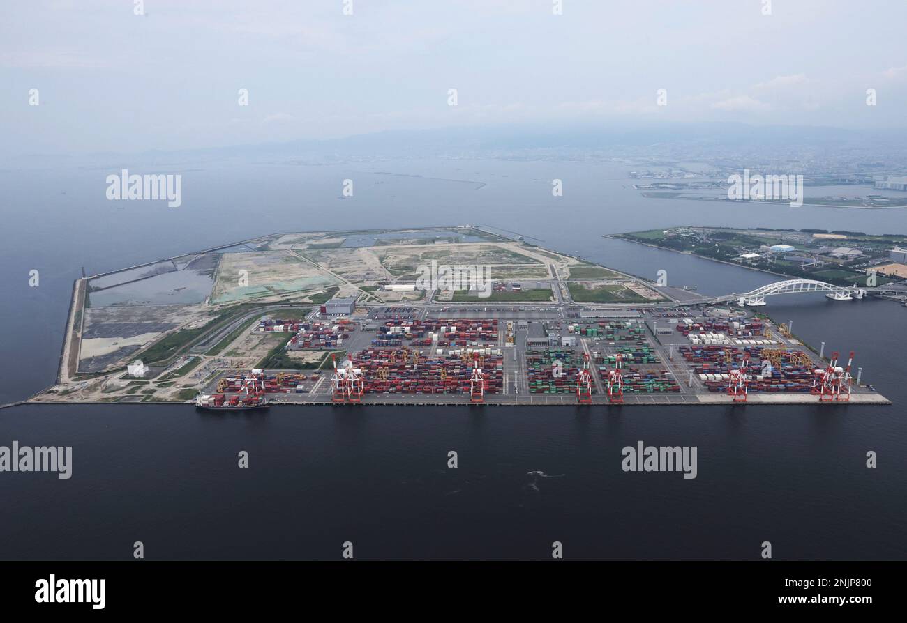 An aerial photo shows an artificial island of Yumeshima, a venue of the ...