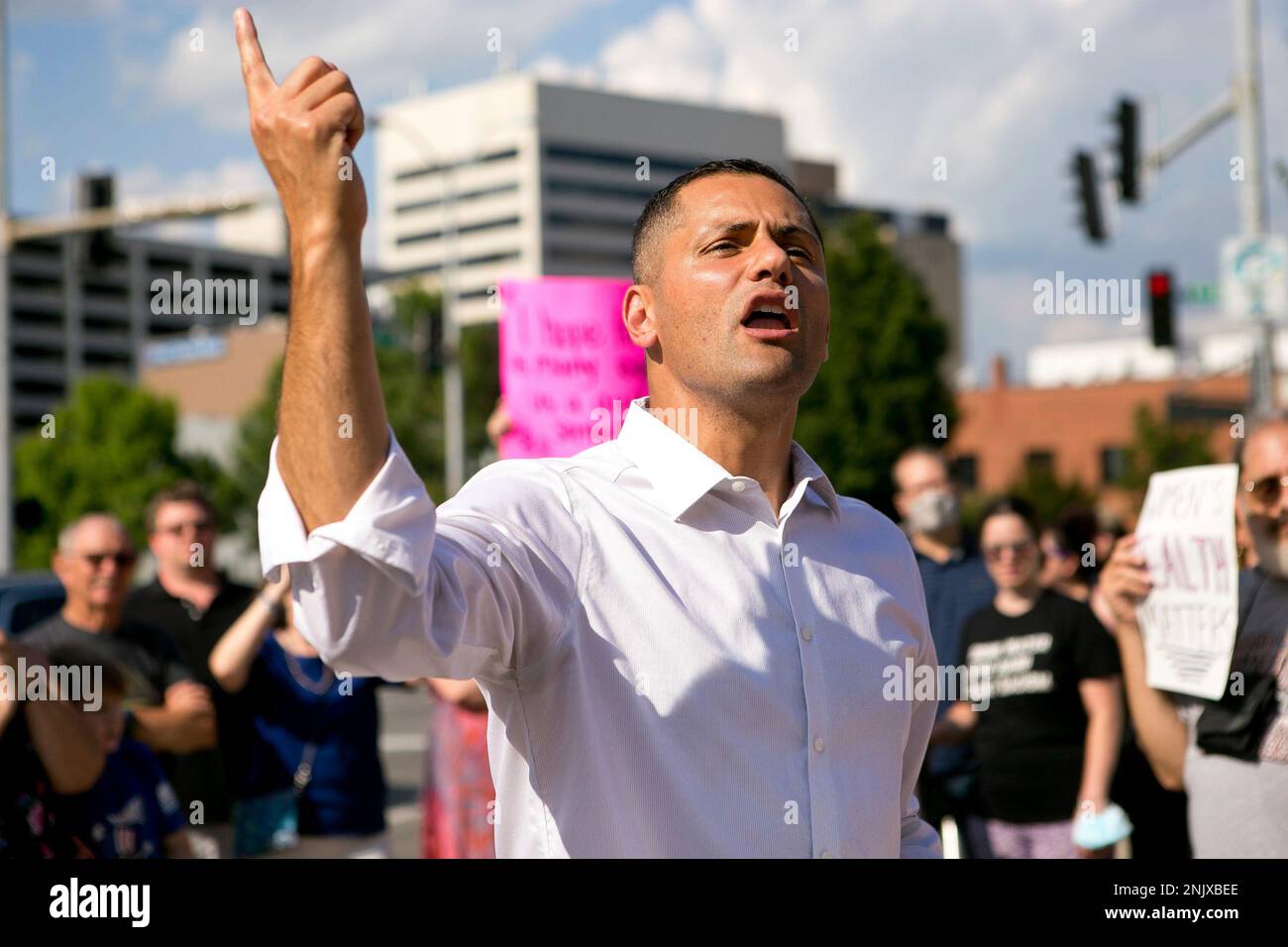 Del. Sam Rasoul, D-Roanoke, speaks to demonstrators advocating for a ...
