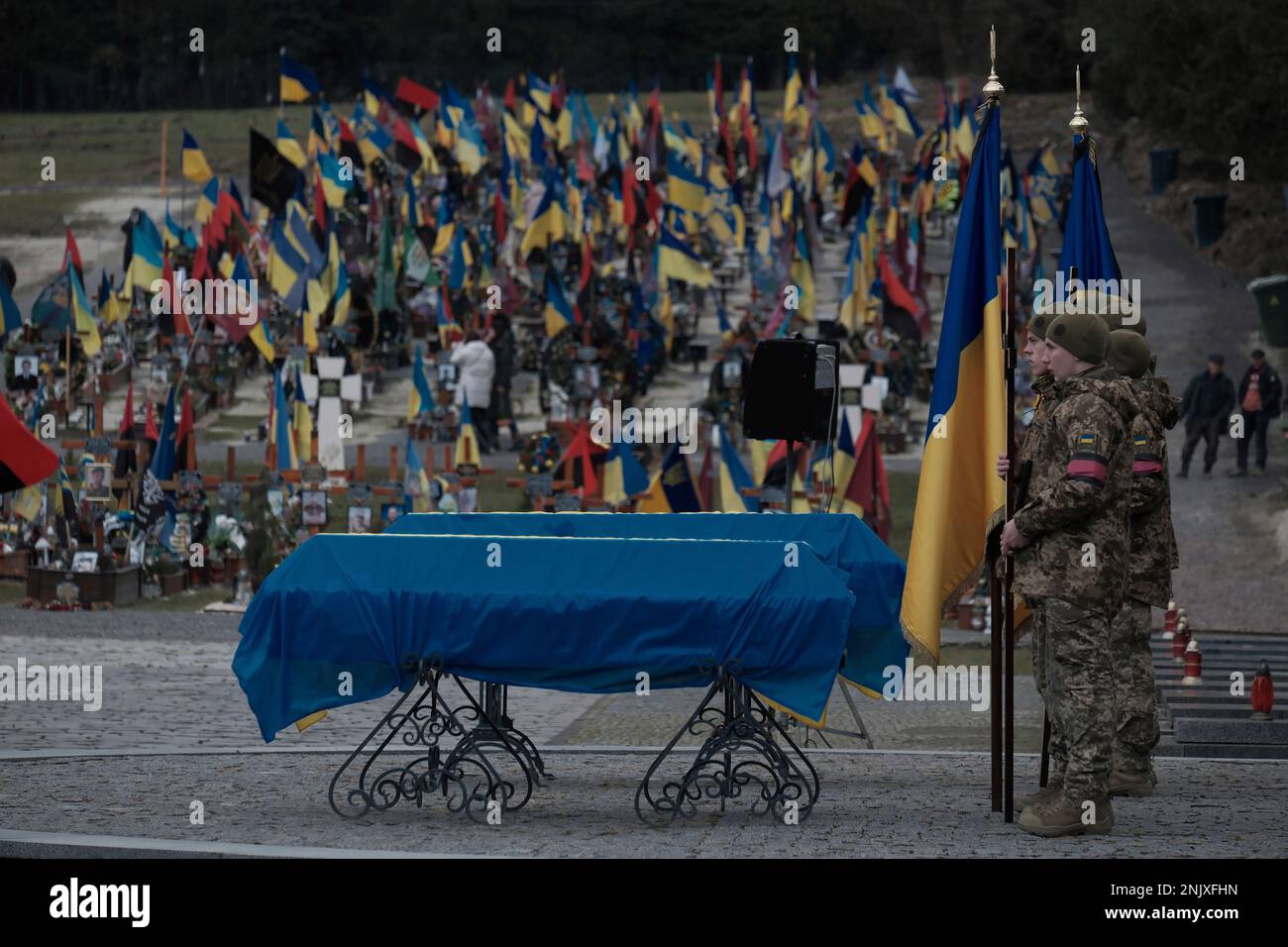 A funeral for a soldier who was killed during a battle against Russia ...