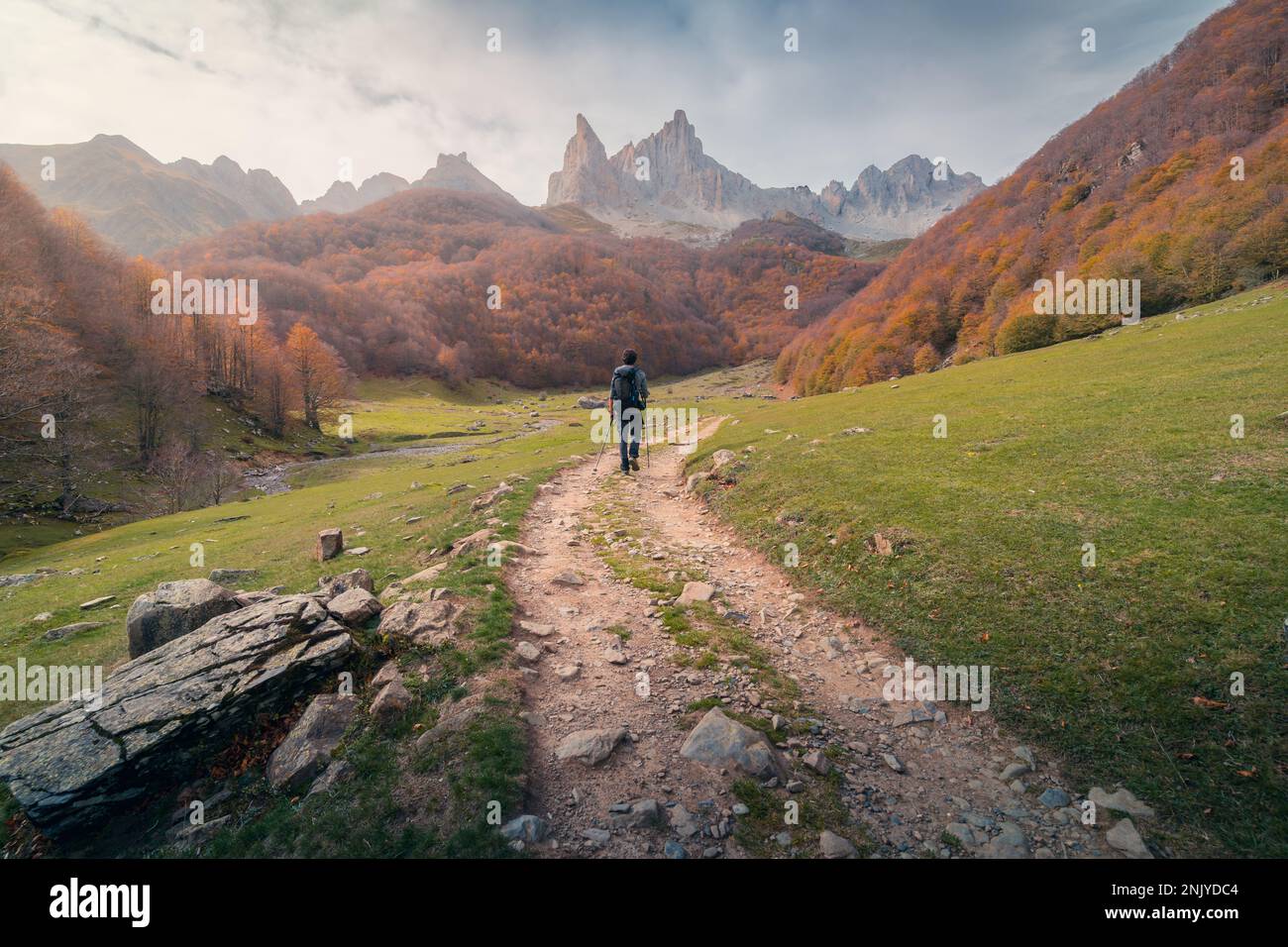 Rückblick männliche Wanderer, die auf dem Pfad in der Nähe von ...