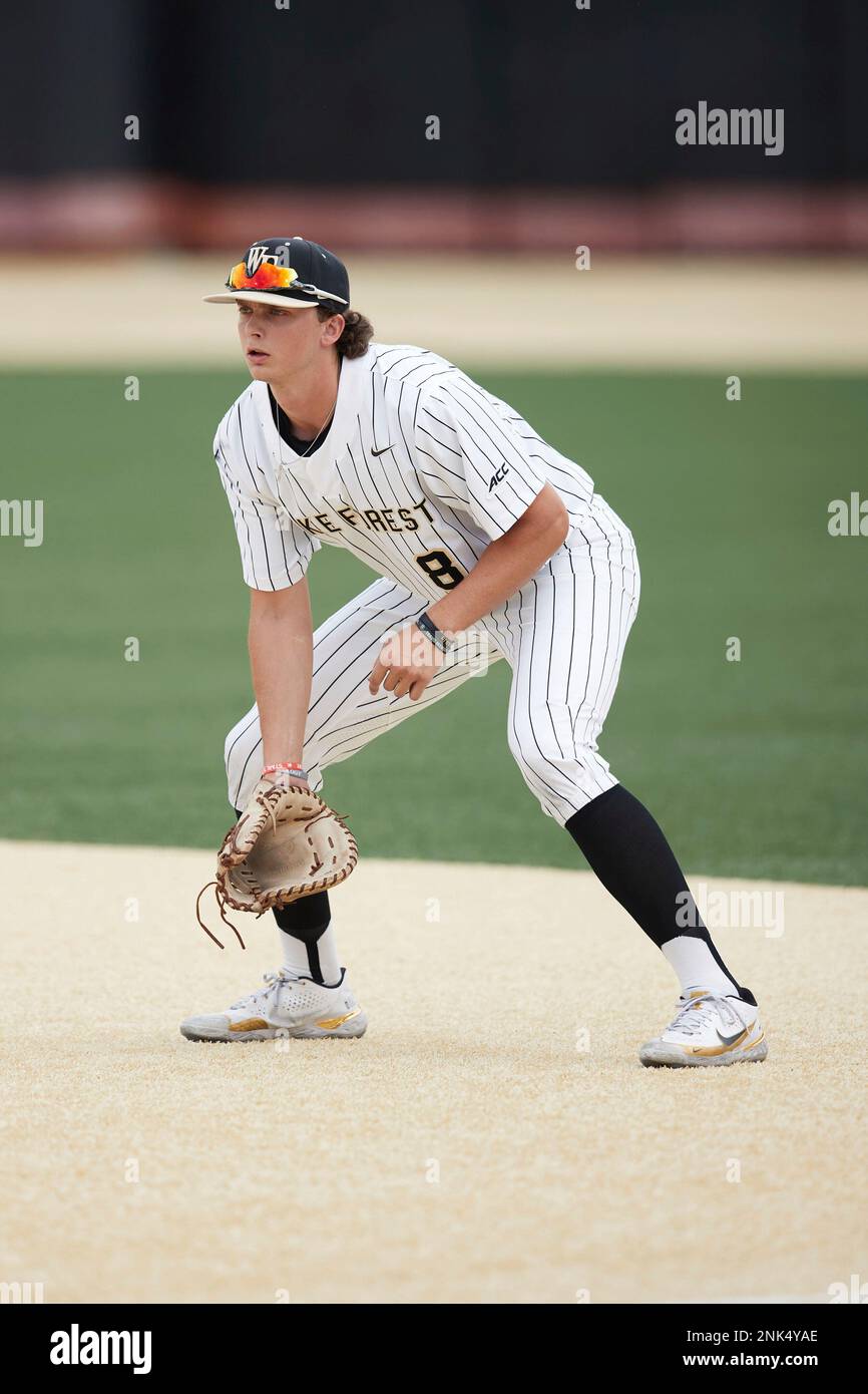 Wake Forest Demon Deacons first baseman Nick Kurtz (8) on defense ...
