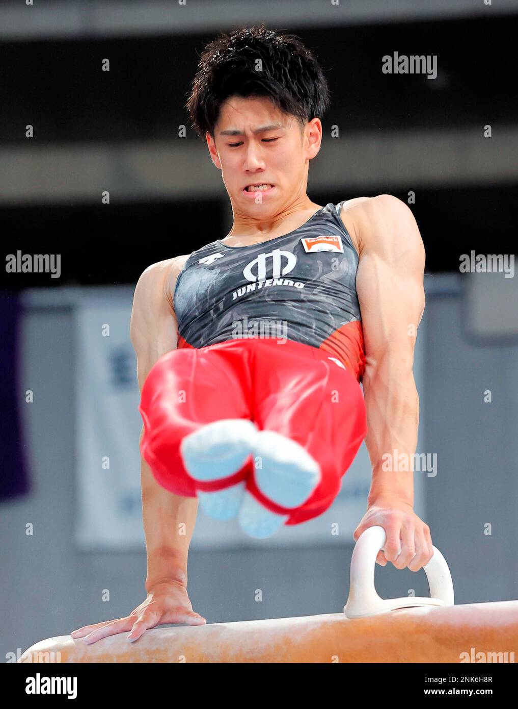 Daiki Hashimoto, 2020 Tokyo Olympic gold medalist performs the pommel ...