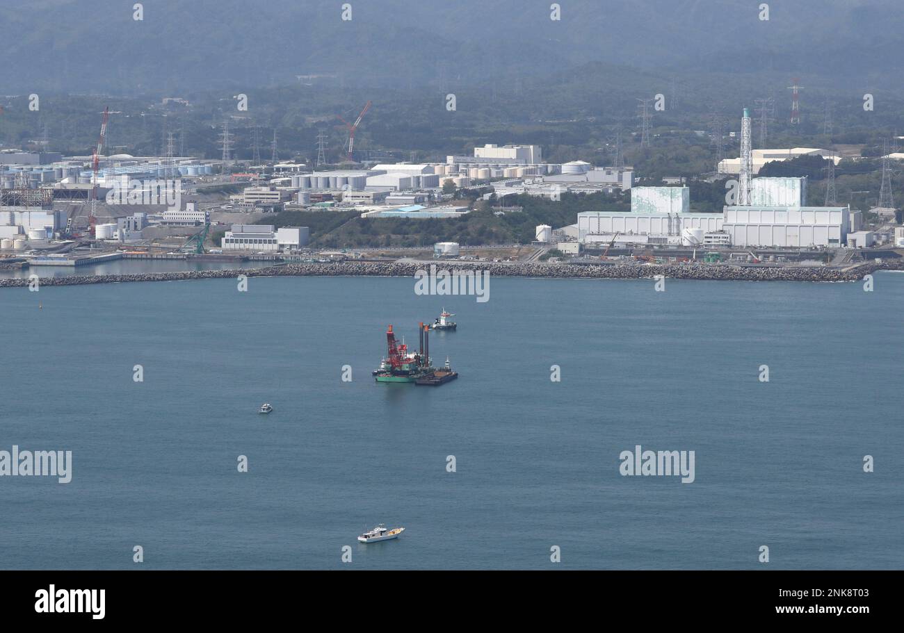 An aerial photo shows a drilling vessel off the crippled Fukushima No ...