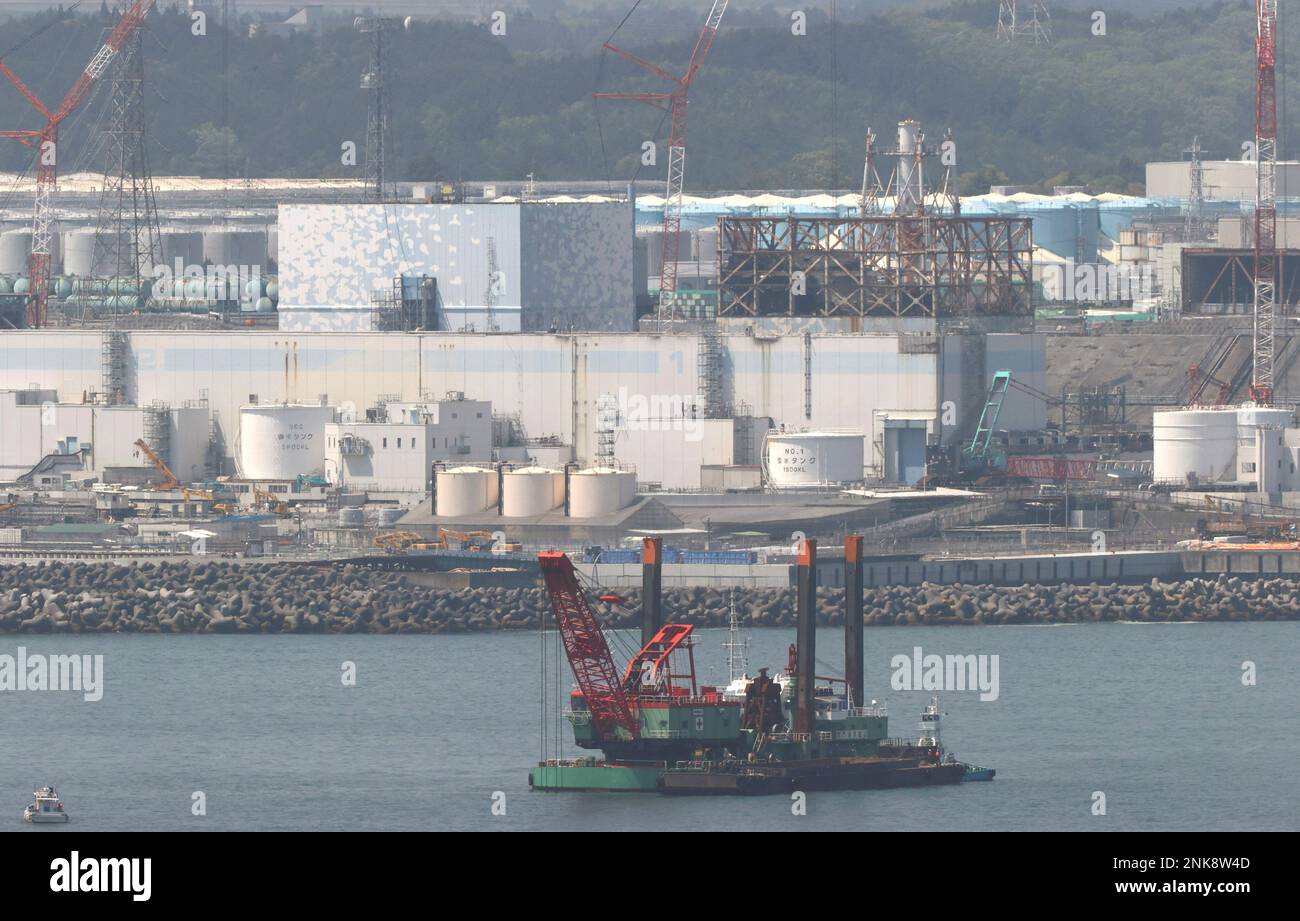 An aerial photo shows a drilling vessel off the crippled Fukushima No ...