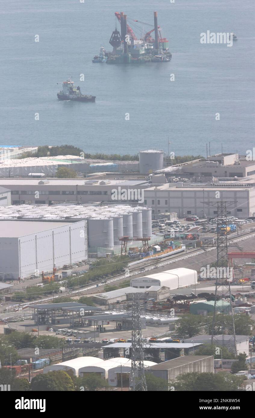 An aerial photo shows a drilling vessel off the crippled Fukushima No ...
