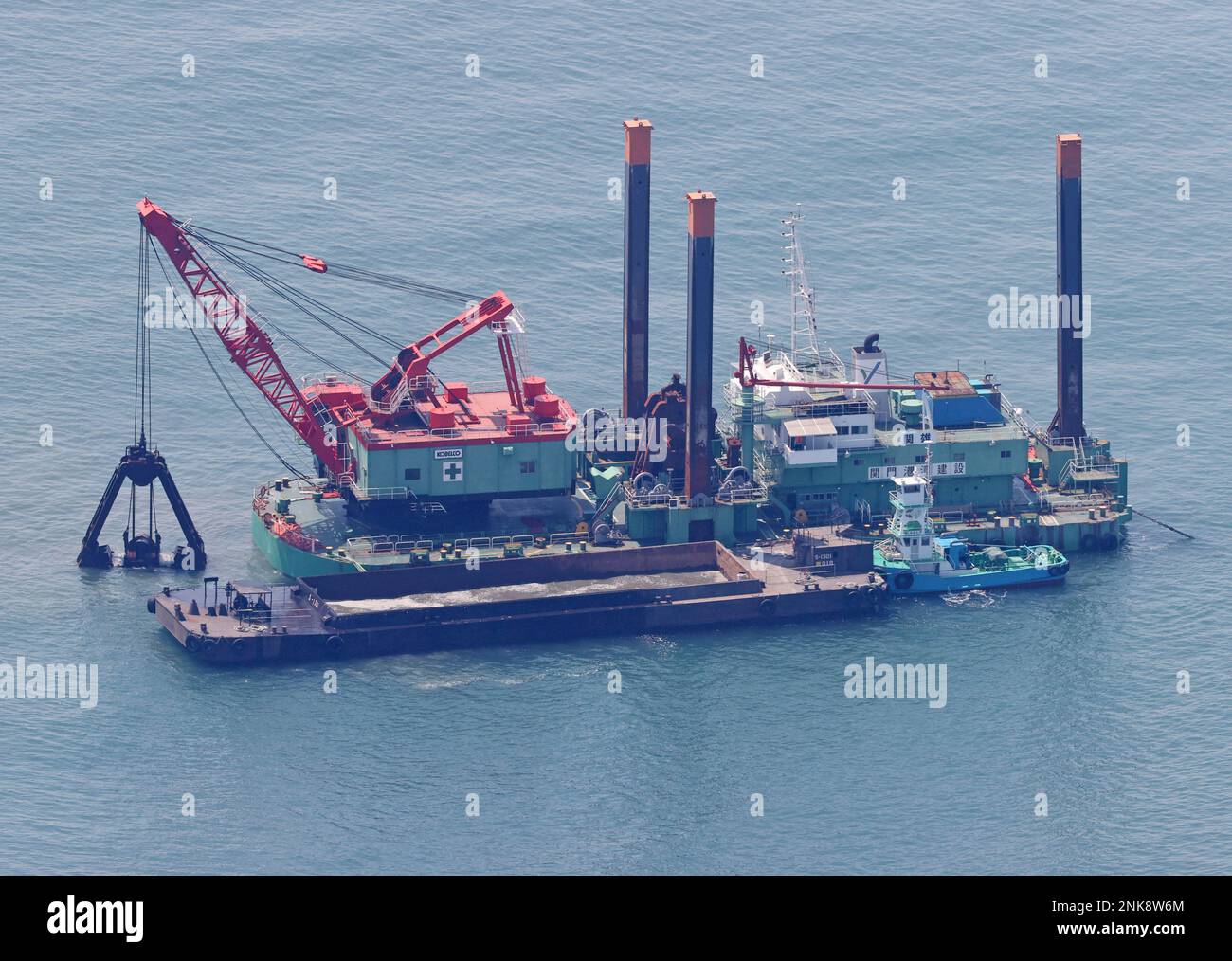 An aerial photo shows a drilling vessel off the crippled Fukushima No ...