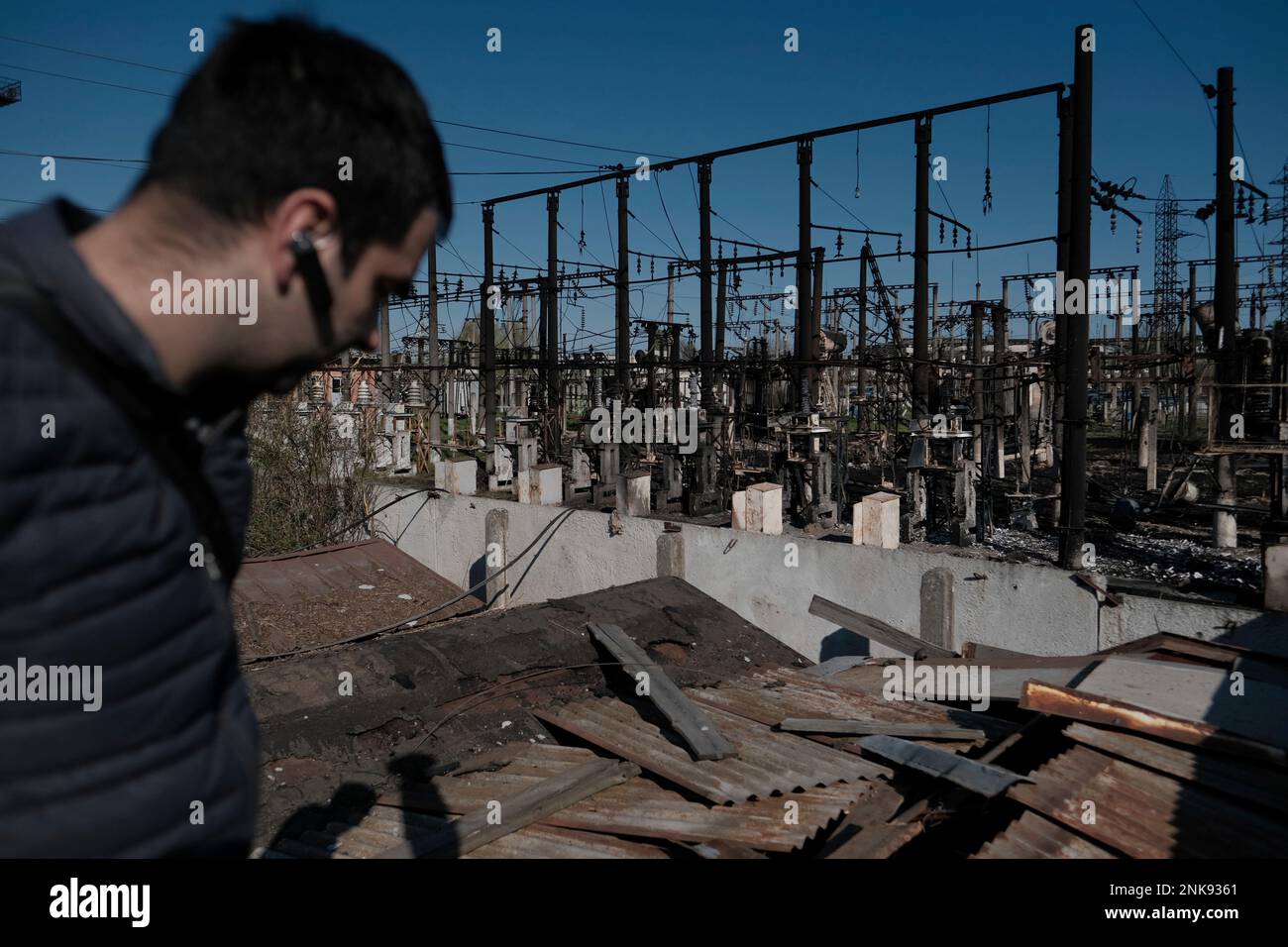 An electric power substation is charred by Russian airstrikes in the ...