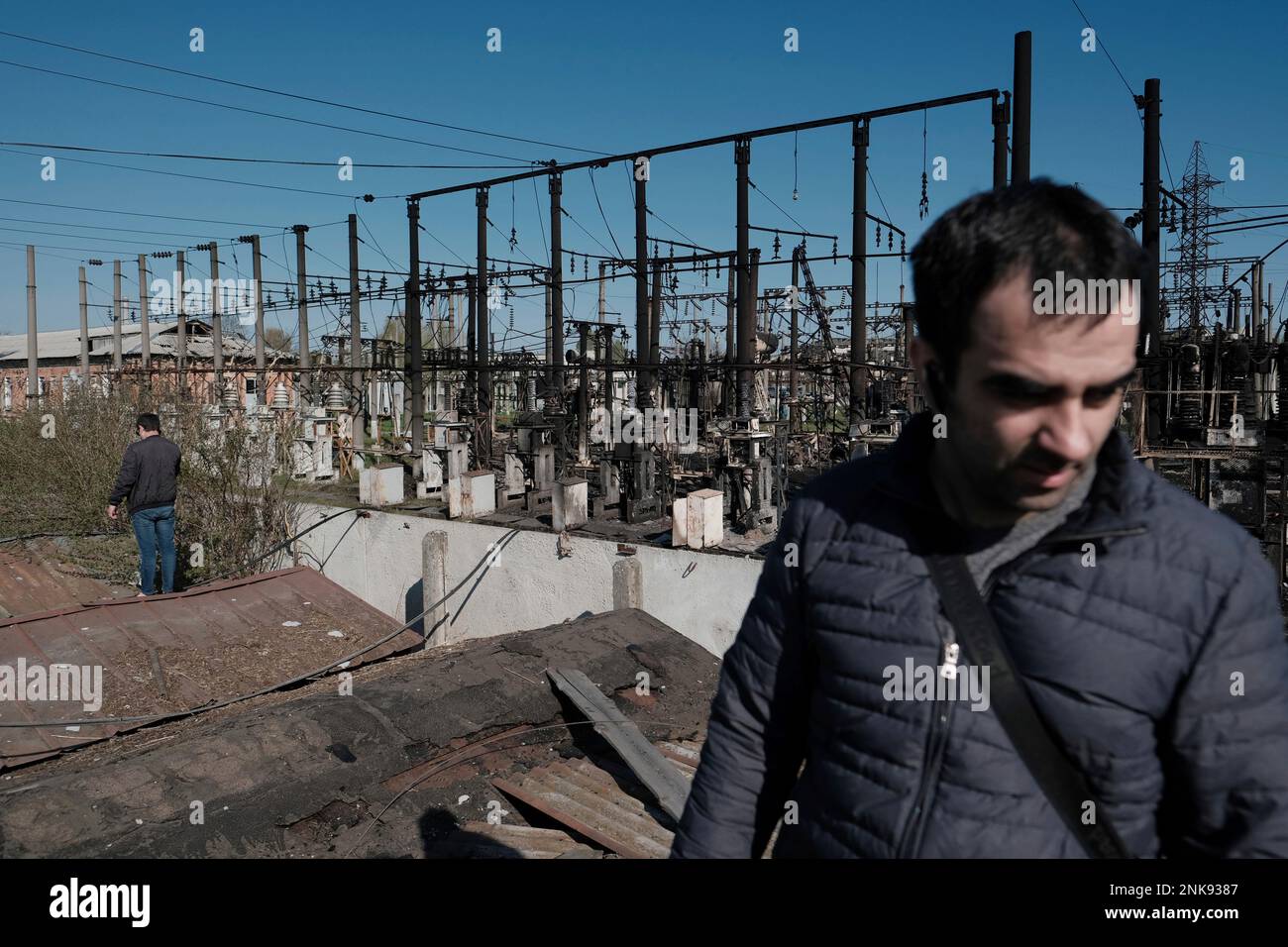 An electric power substation is charred by Russian airstrikes in the ...
