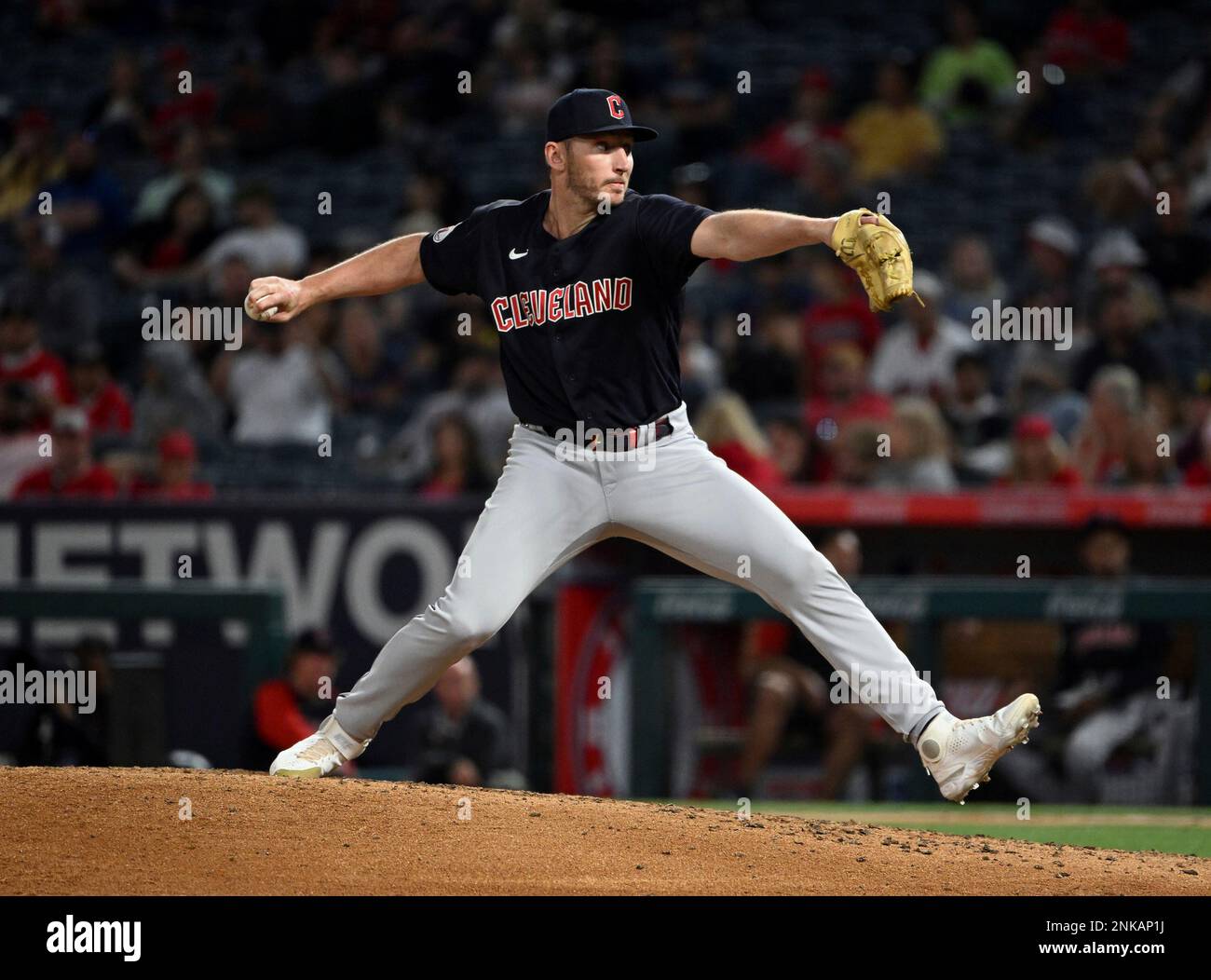 ANAHEIM, CA - APRIL 25: Cleveland Guardians pitcher Trevor Stephan (37 ...