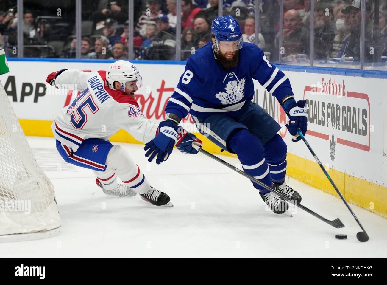 Toronto Maple Leafs defenseman Jake Muzzin (8) carries the puck from ...