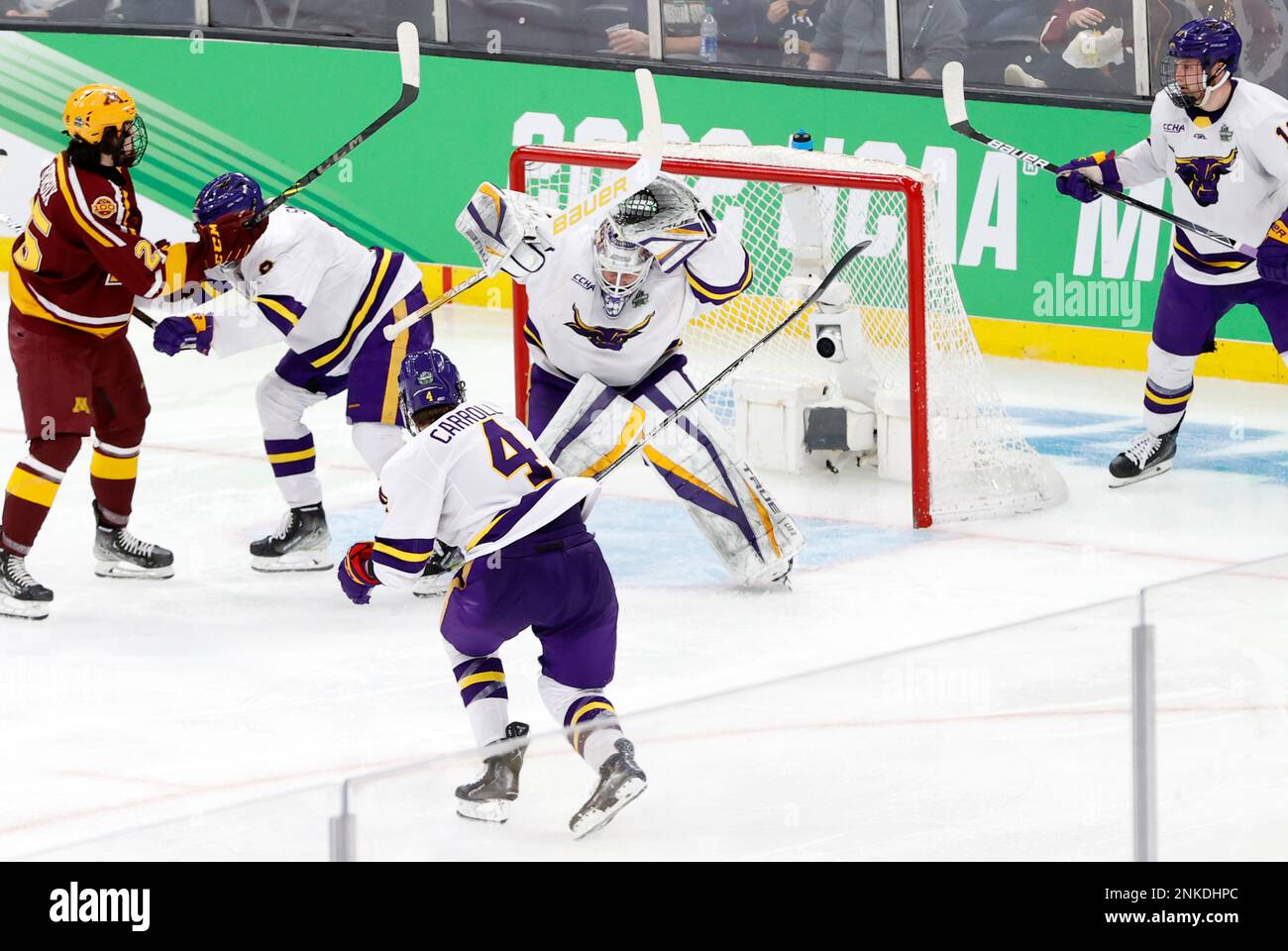 BOSTON, MA - APRIL 07: Minnesota State Mavericks goalie Dryden McKay ...
