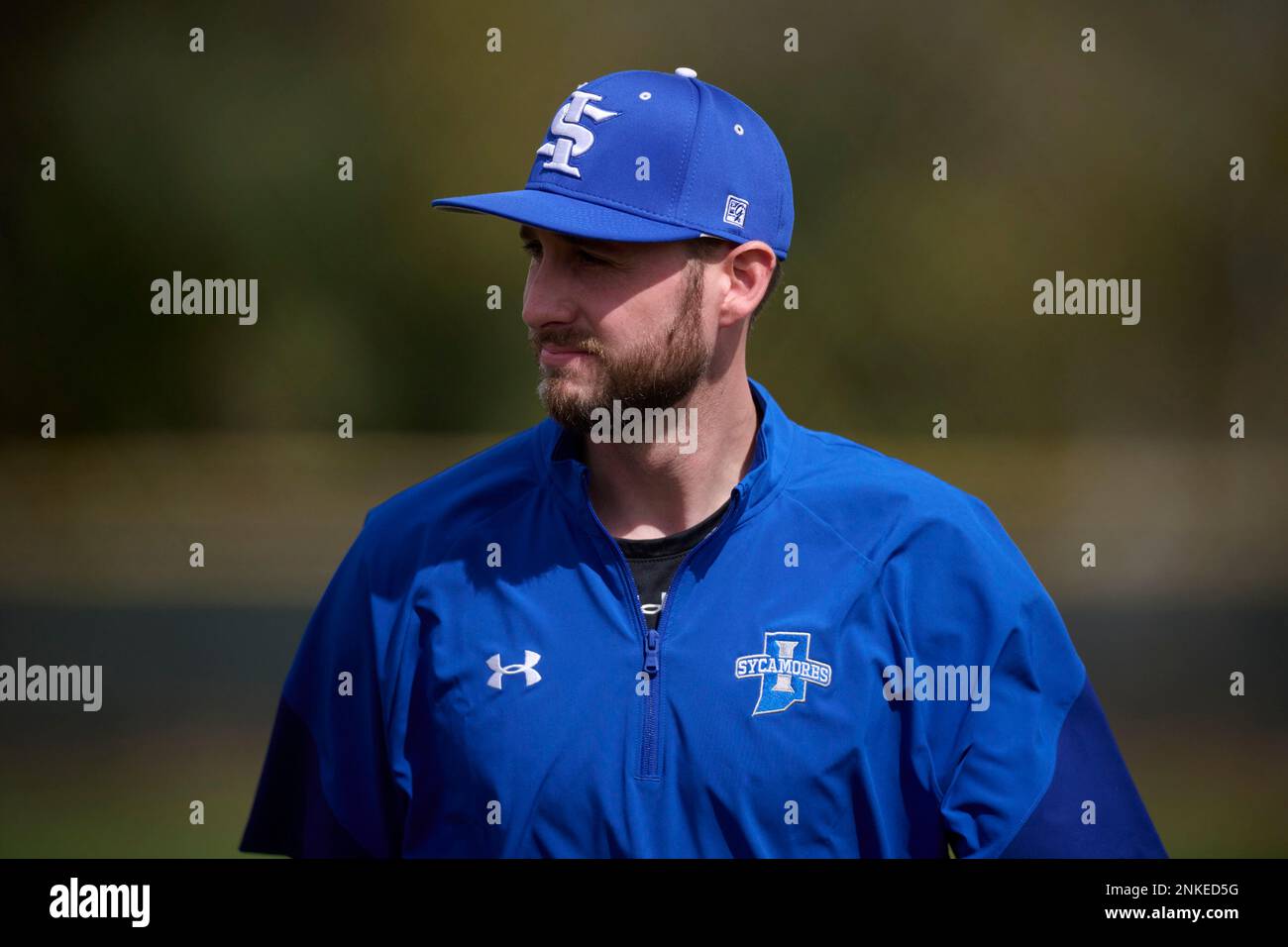 Indiana State Sycamores pitching coach Justin Hancock during an NCAA ...