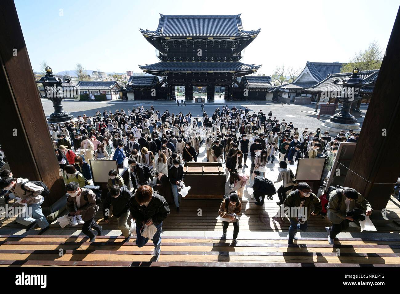 First grade students of Otani University wait to attend a worship ...