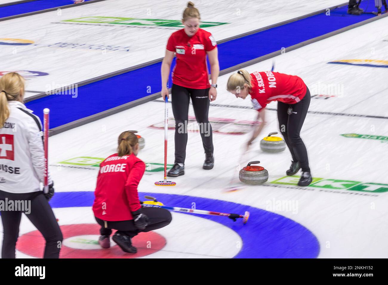 Switzerland skip Silvana Tirinzoni, left, looks on as Norway skip ...