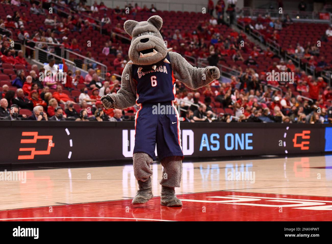 LOUISVILLE, KY - MARCH 18: Spike the Gonzaga Bulldog mascot during the ...