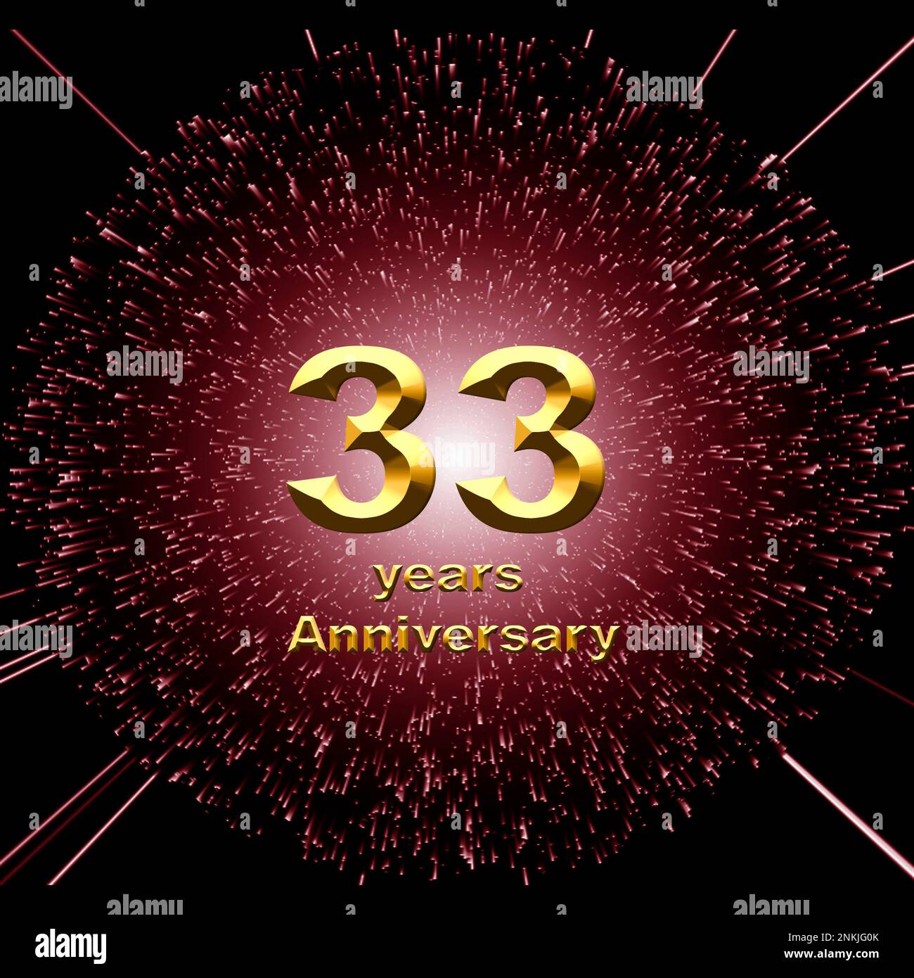 3D Illustration, 33 Jahre. goldene Zahlen auf festlichem Hintergrund. Poster oder Karte für ...