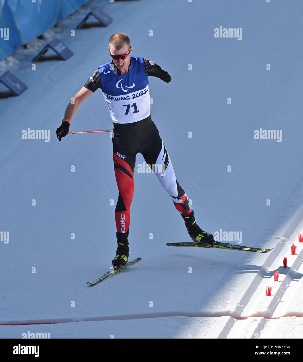 Mark Arendz (71) of Canada compets during Para Biathlon men's middle ...