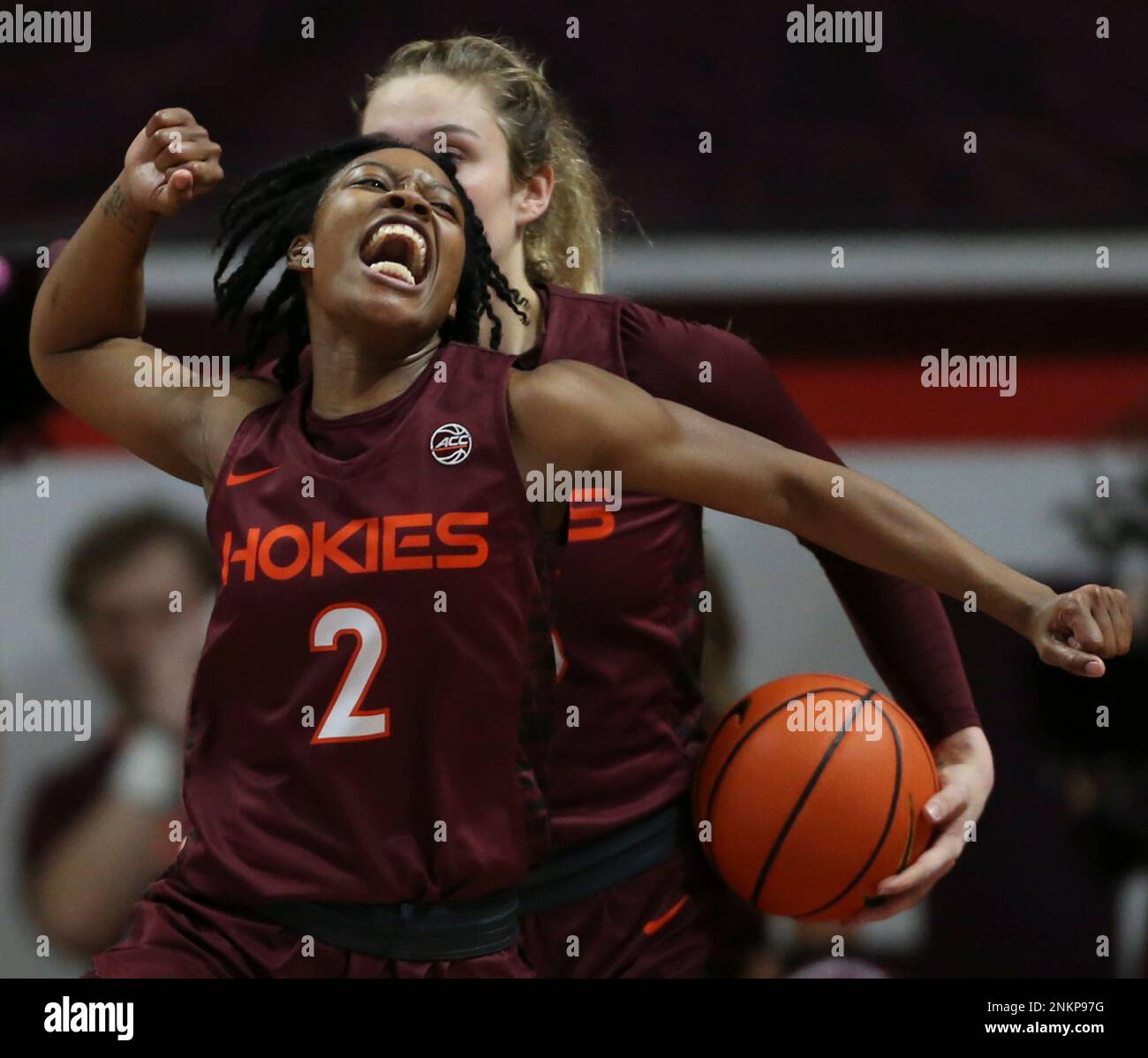 Virginia Tech's Aisha Sheppard (2) celebrates in the final moments of ...