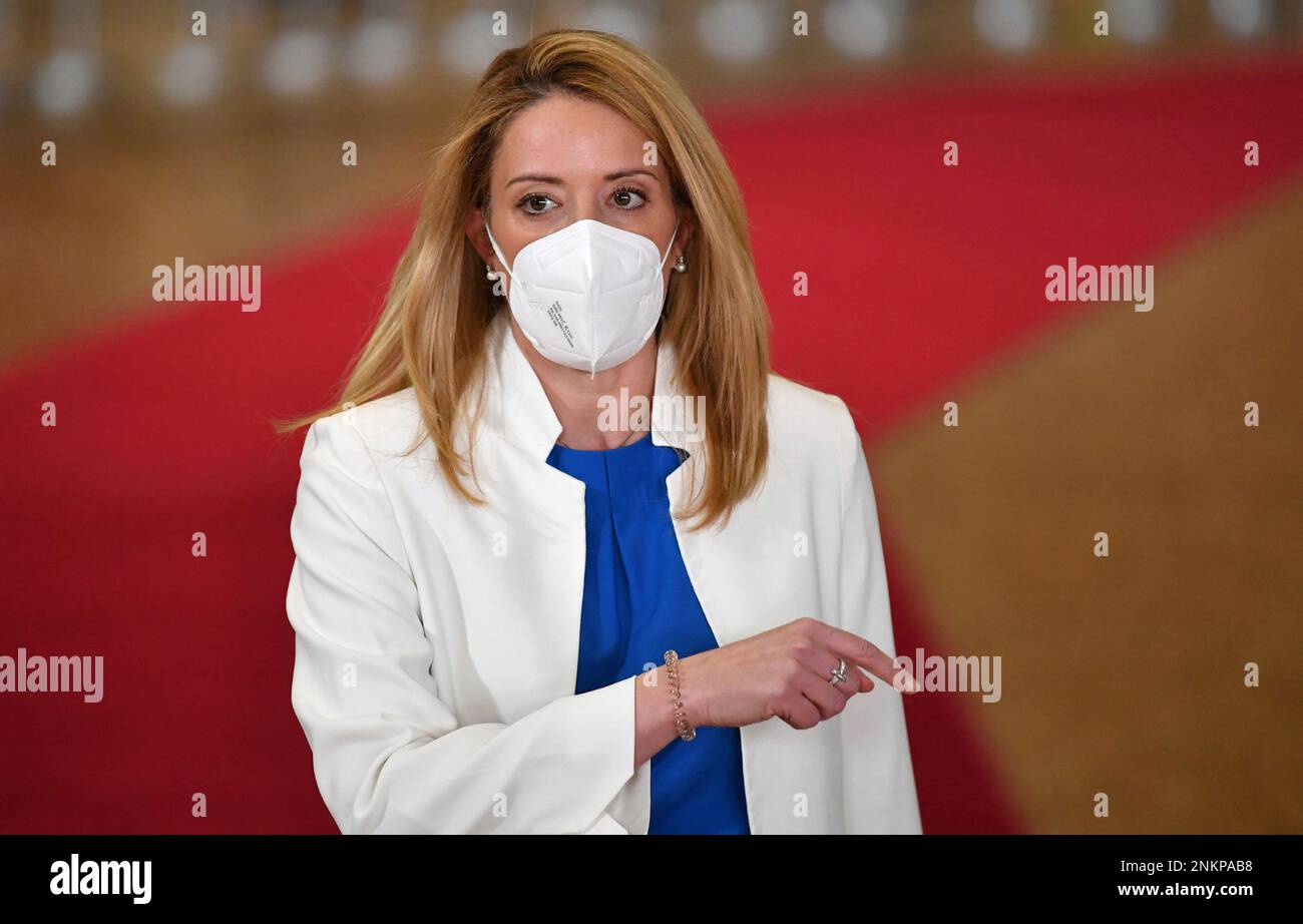 European Parliament President Roberta Metsola arrives for an ...