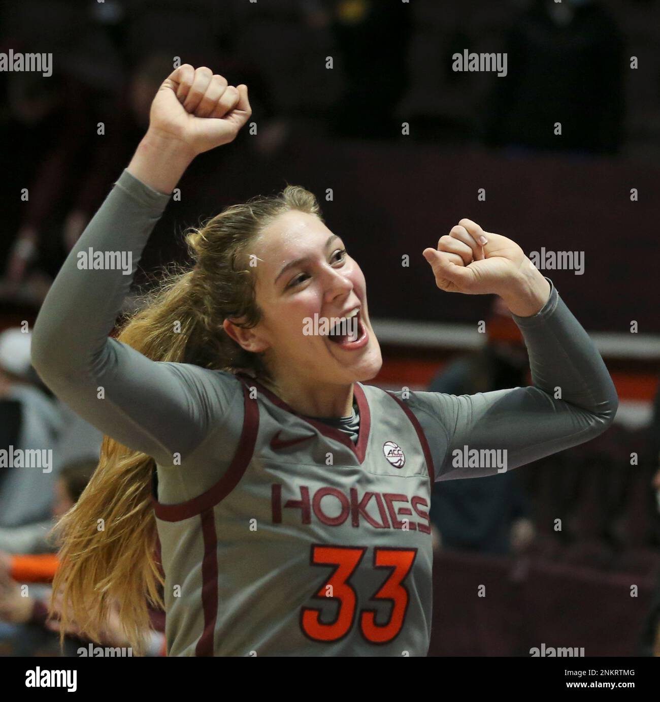 Virginia Tech's Elizabeth Kitley (33) celebrates at the conclusion of ...