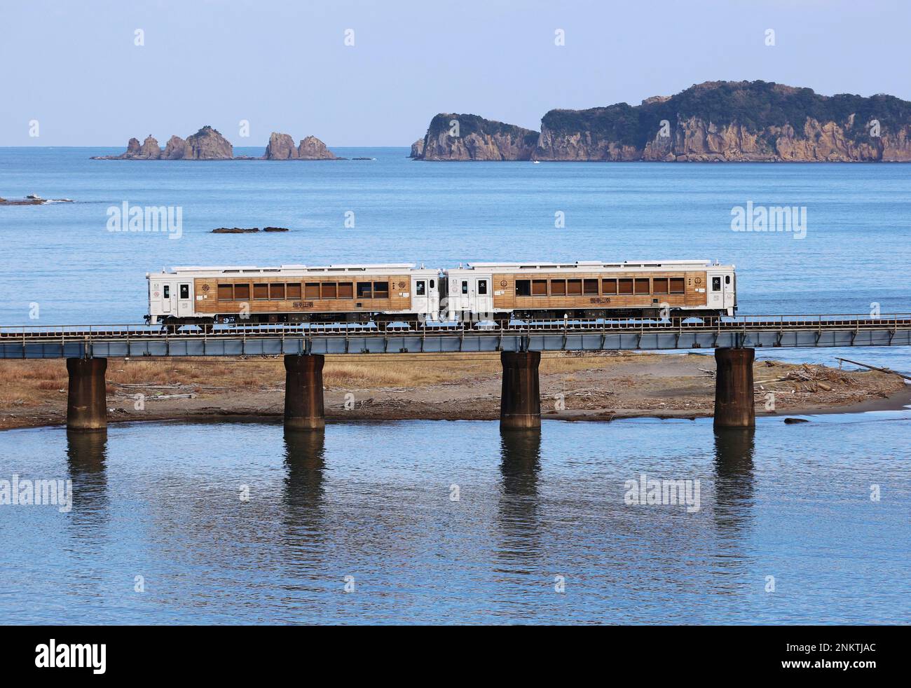 A sightseeing train "Umisachi Yamasachi" runs around Hyuga Nada in ...
