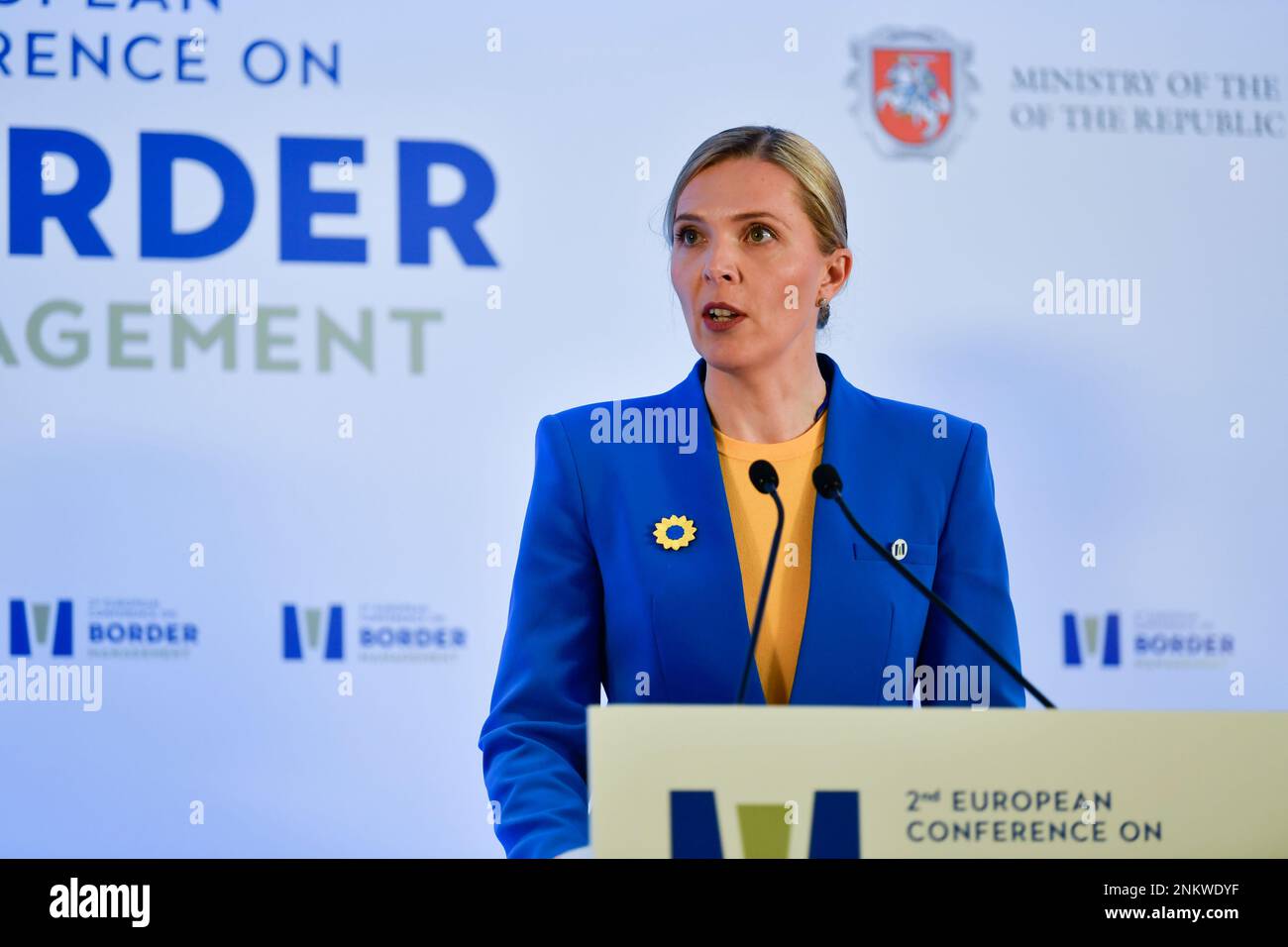 Lithuania's Minister of the Interior Agne Bilotaite, speaks during a ...