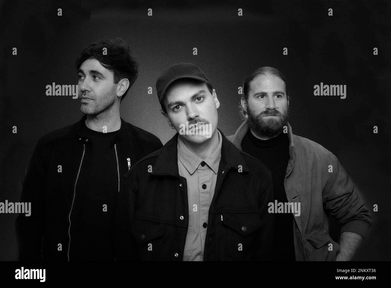 (L-R) The members of the band Miss Caffeina, Sergio Sastre (guitar ...