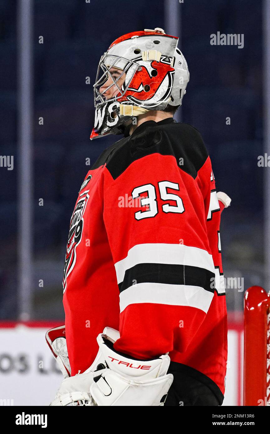 LAVAL, QC - JANUARY 19: Look on Utica Comets goalie Nico Daws (35 ...