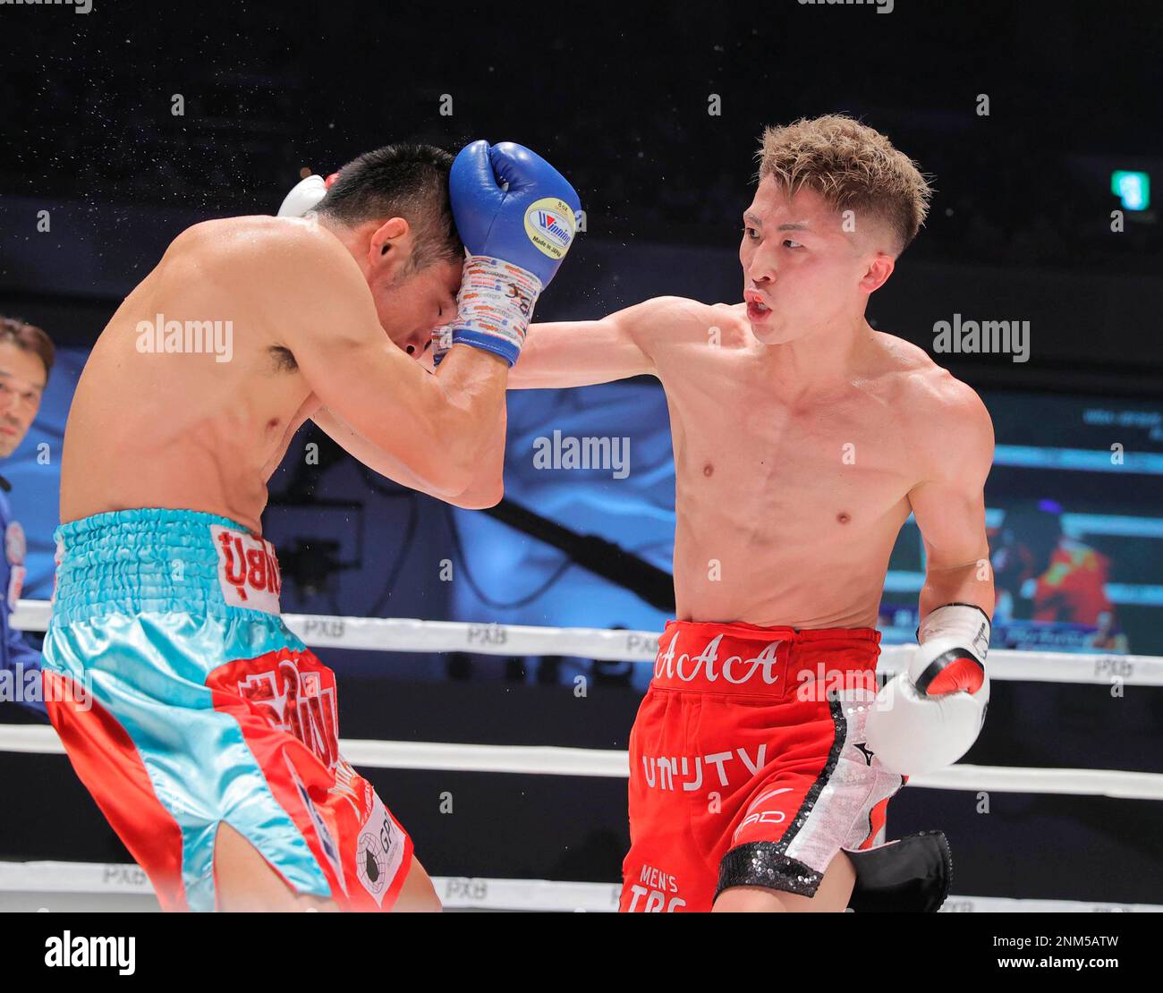 Japan's bantamweight champion Naoya Inoue (R) lands a punch against ...