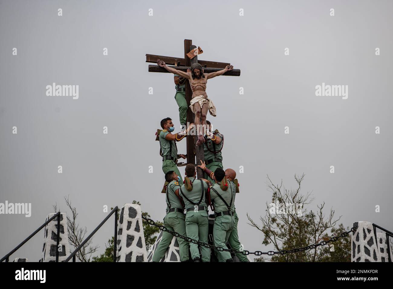 Several legionnaires raise a Christ on a crucifix in the act of the ...